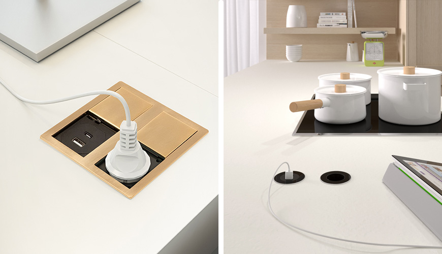 Tyylikäät tasoon asennettavat pistorasiat keittiössä, työpisteellä ja ...